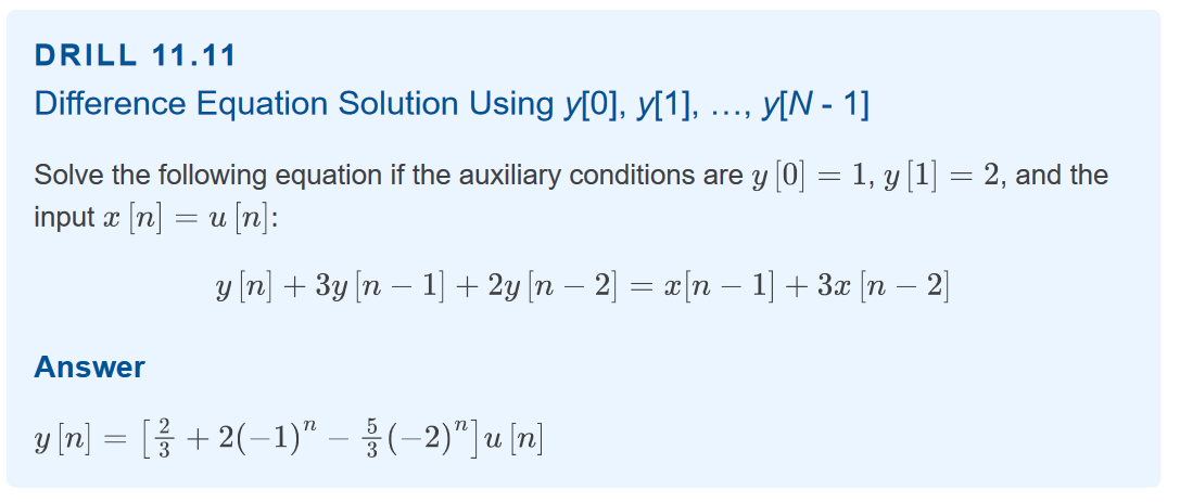 Solved DRILL 11.11 Difference Equation Solution Using | Chegg.com