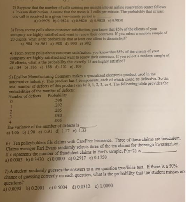 Solved 2) Suppose that the number of calls coming per minute | Chegg.com