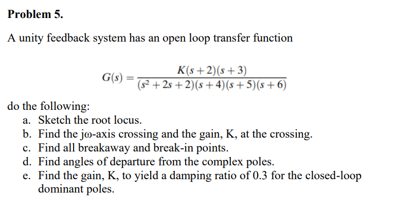 Solved Problem 5. A unity feedback system has an open loop | Chegg.com