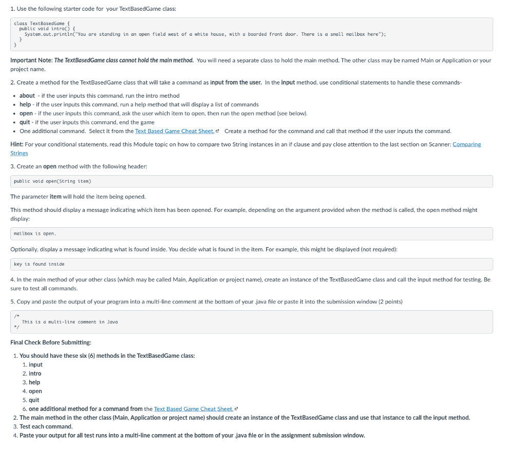 Solved 1. Use the following starter code for your TextBased | Chegg.com
