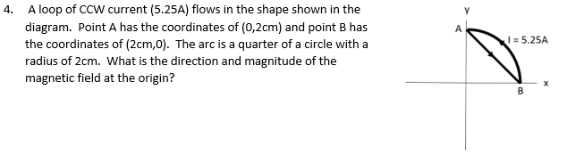 Solved 4. A loop of CCW current (5.25A) flows in the shape | Chegg.com