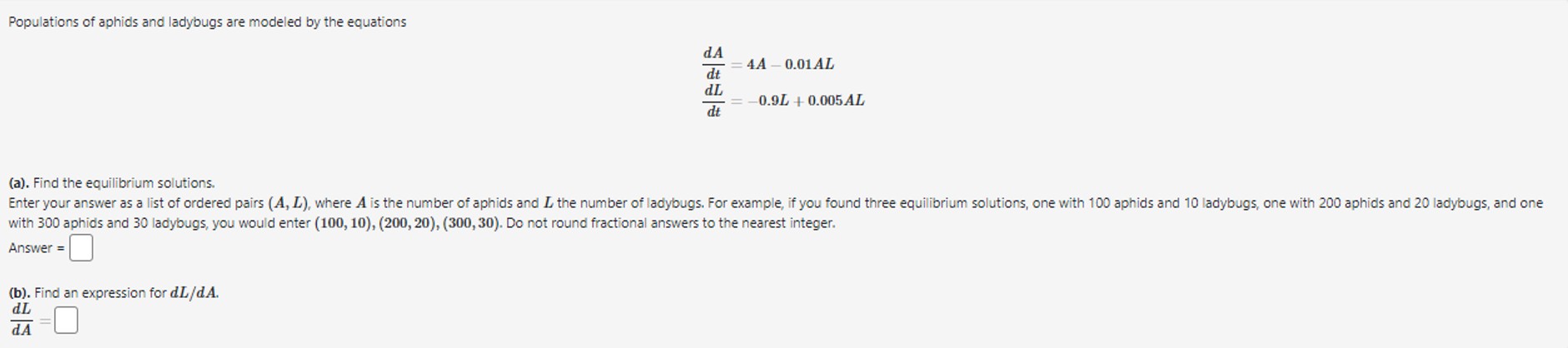 Solved Populations of aphids and ladybugs are modeled by the | Chegg.com