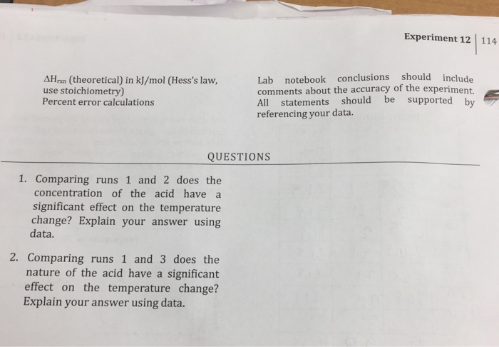 Solved EXPERIMENT 12: THERMOCHEMISTRY to distinguish | Chegg.com