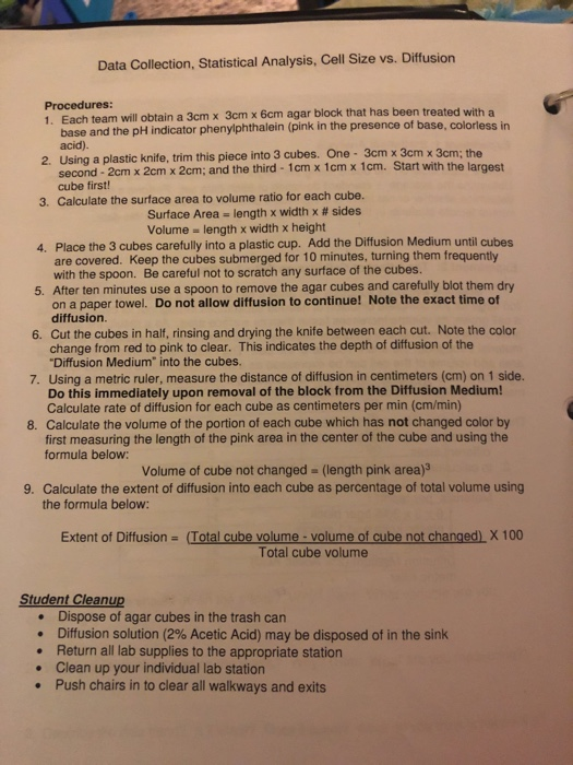 Solved Data Collection, Statistical Analysis, Cell Size vs. | Chegg.com