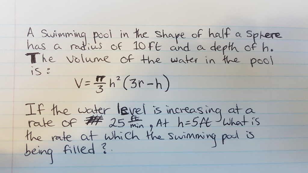 Solved There is a swimming pool half the shape of a sphere | Chegg.com