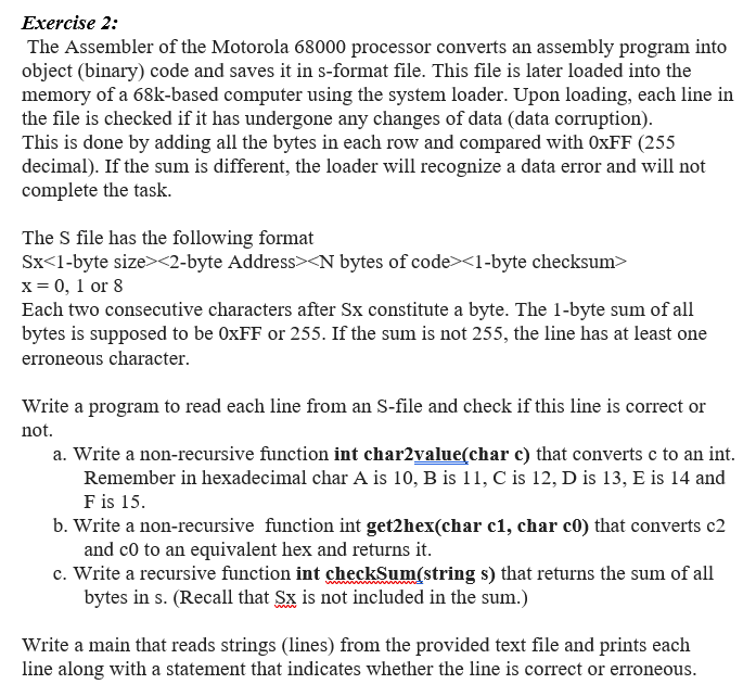 Exercise 2: The Assembler of the Motorola 68000 | Chegg.com