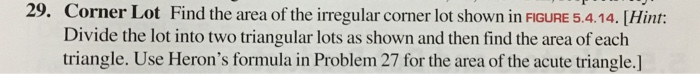Solved 29. Corner Lot Find the area of the irregular corner | Chegg.com