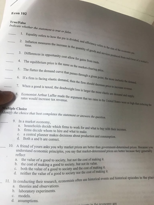 Solved Econ 102 True/False Indicate whether the statement is | Chegg.com