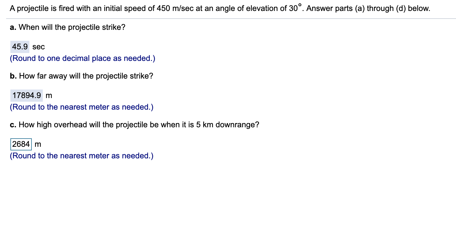 Solved A projectile is fired with an initial speed of 450 | Chegg.com