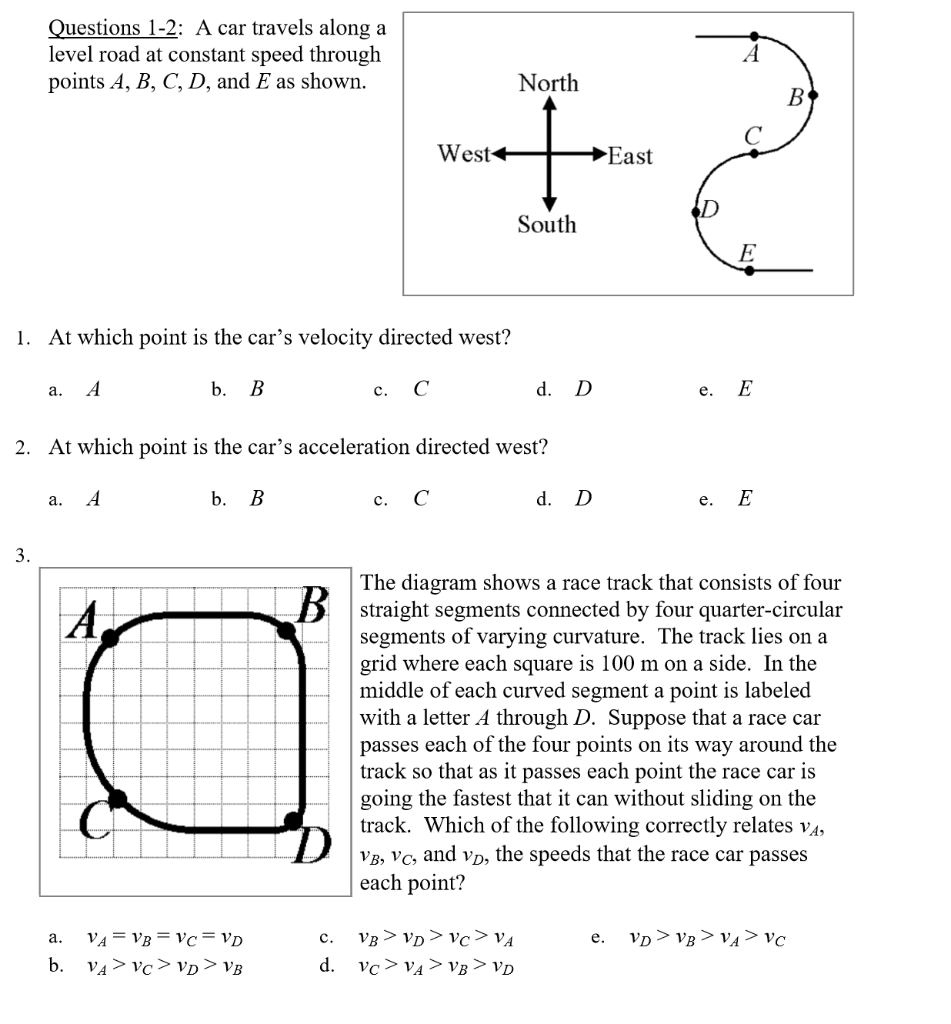 Solved Questions 1-2: A car travels along a level road at | Chegg.com