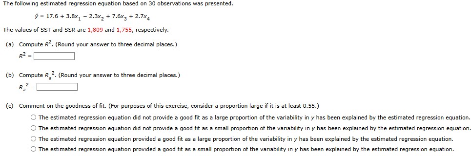 Solved The following estimated regression equation based | Chegg.com