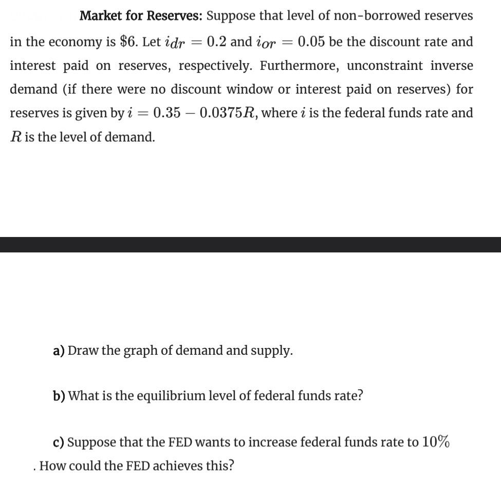 Solved Market for Reserves: Suppose that level of | Chegg.com