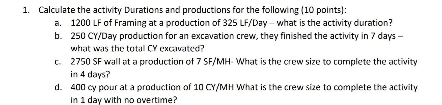 Solved a. 1. Calculate the activity Durations and | Chegg.com