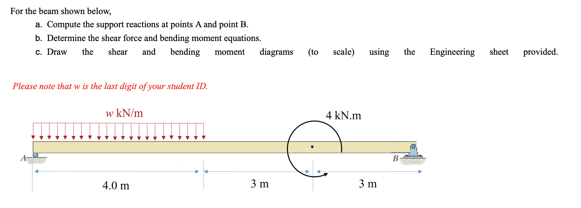 Solved For the beam shown below, a. Compute the support | Chegg.com
