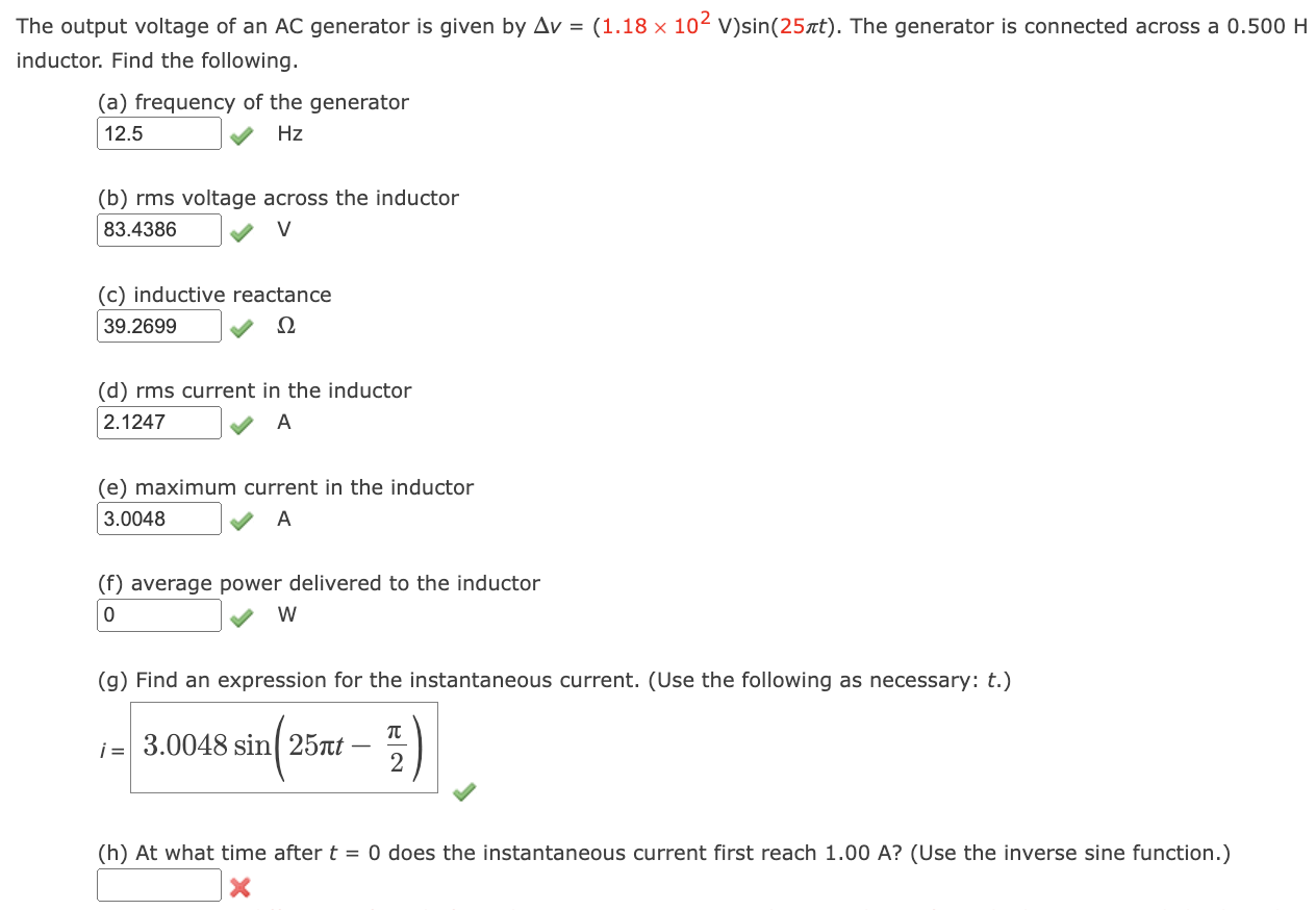 Solved х The output voltage of an AC generator is given by | Chegg.com