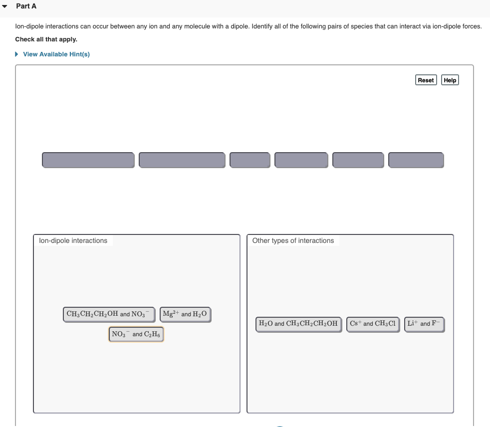 Solved Part A lon-dipole interactions can occur between any | Chegg.com