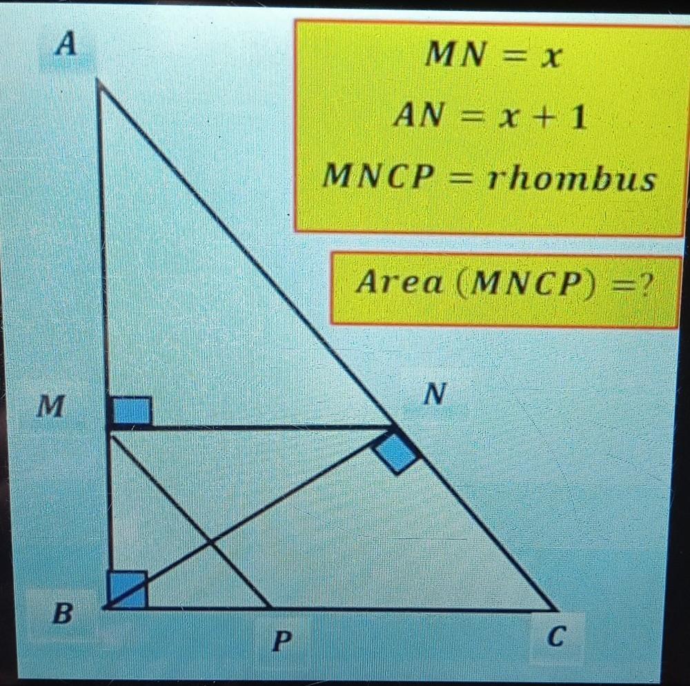 Solved А MN = x AN = x + 1 MNCP = rhombus Area (MNCP) =? N M | Chegg.com