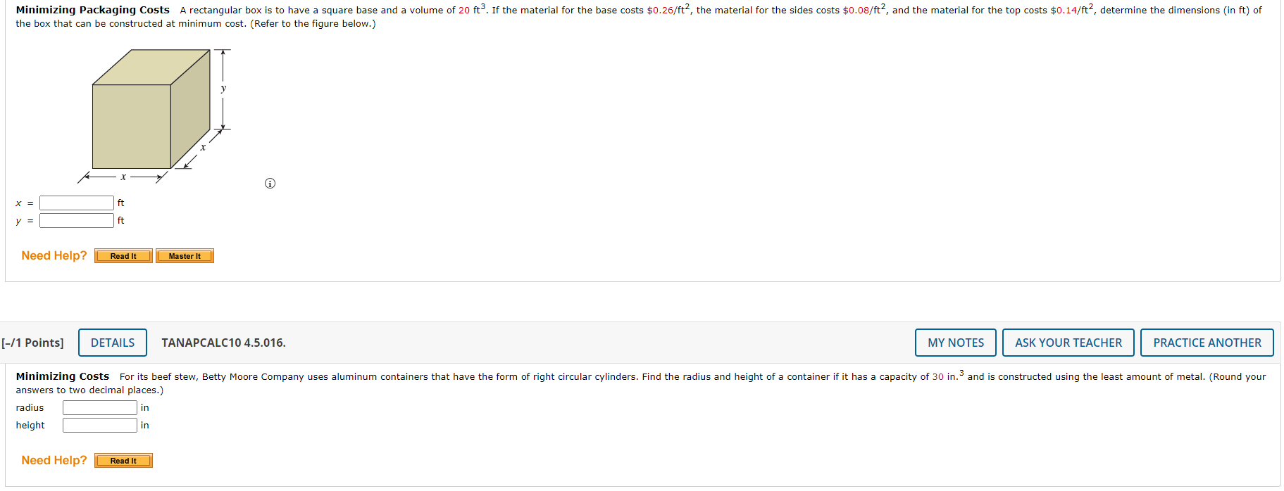 Solved Minimizing Packaging Costs A rectangular box is to | Chegg.com