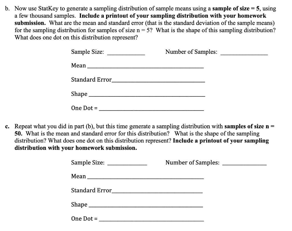 b. Now use StatKey to generate a sampling | Chegg.com