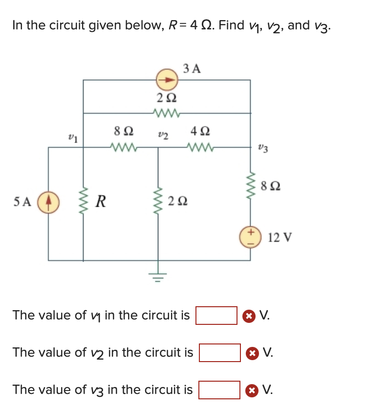 Solved In the circuit given below, R=4Ω. Find v1,v2, and v3. | Chegg.com