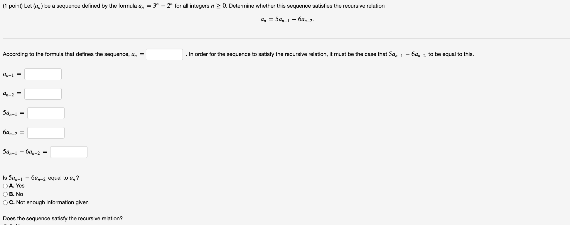 Solved (1 point) Let (an) be a sequence defined by the | Chegg.com