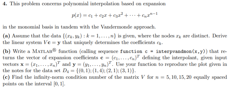 4. This problem concerns polynomial interpolation | Chegg.com