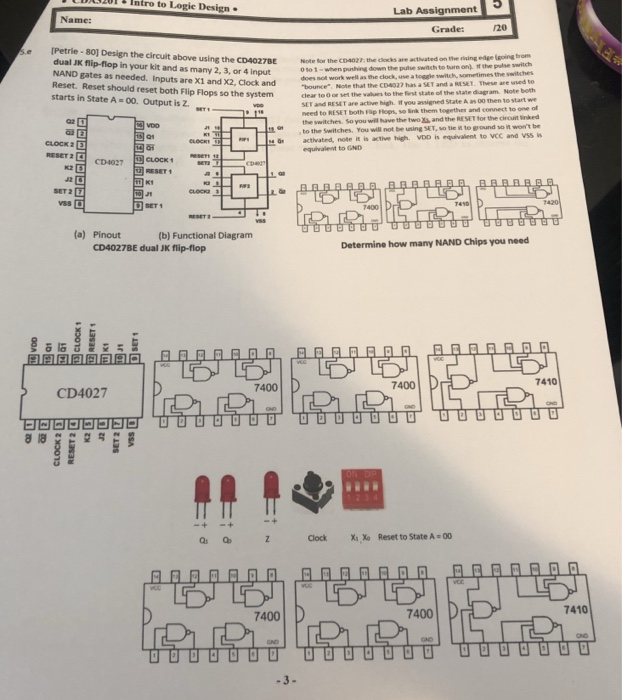 Solved 5.e design the circuit above using the CD4027BE dual | Chegg.com