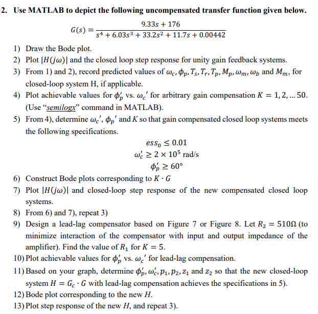 Solved 2. Use MATLAB to depict the following uncompensated | Chegg.com