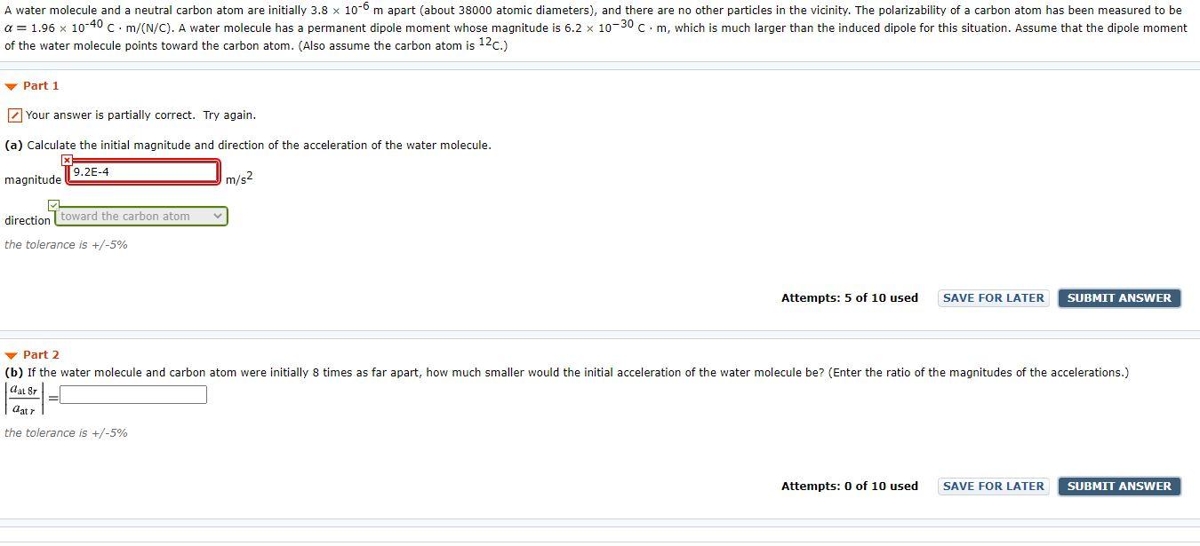 Solved A Water Molecule And A Neutral Carbon Atom Are Chegg