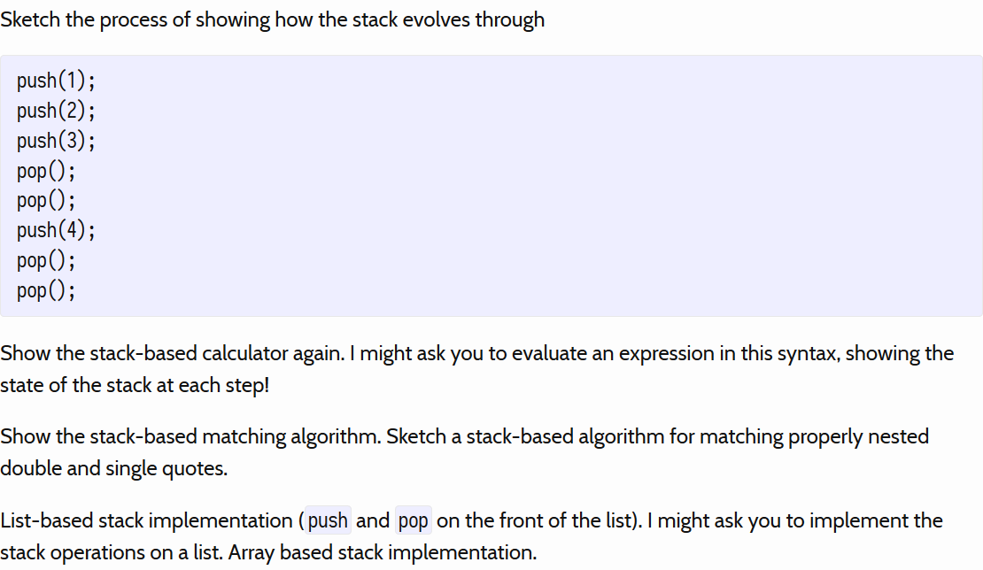 Solved Sketch the process of showing how the stack evolves | Chegg.com