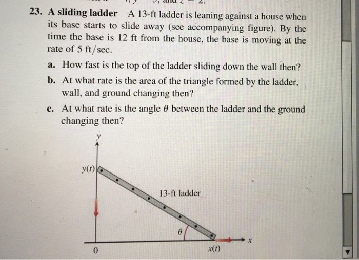 Solved A sliding ladder A 13-ft ladder is leaning against a | Chegg.com