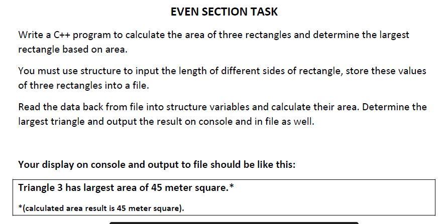 Solved EVEN SECTION TASK Write a C++ program to calculate | Chegg.com