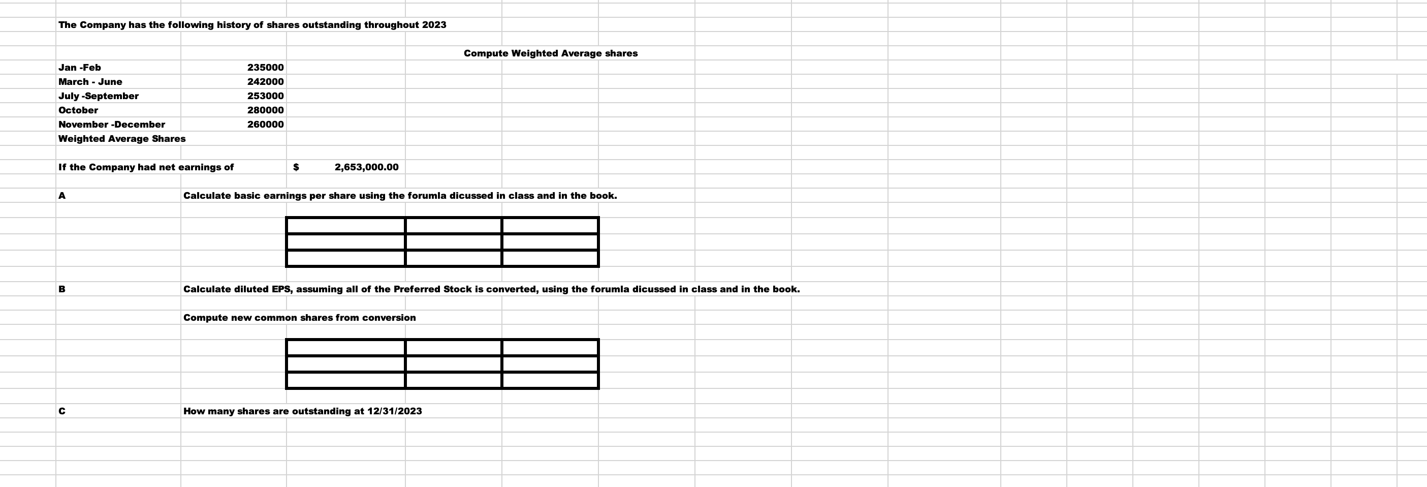 The Company has the following history of shares | Chegg.com
