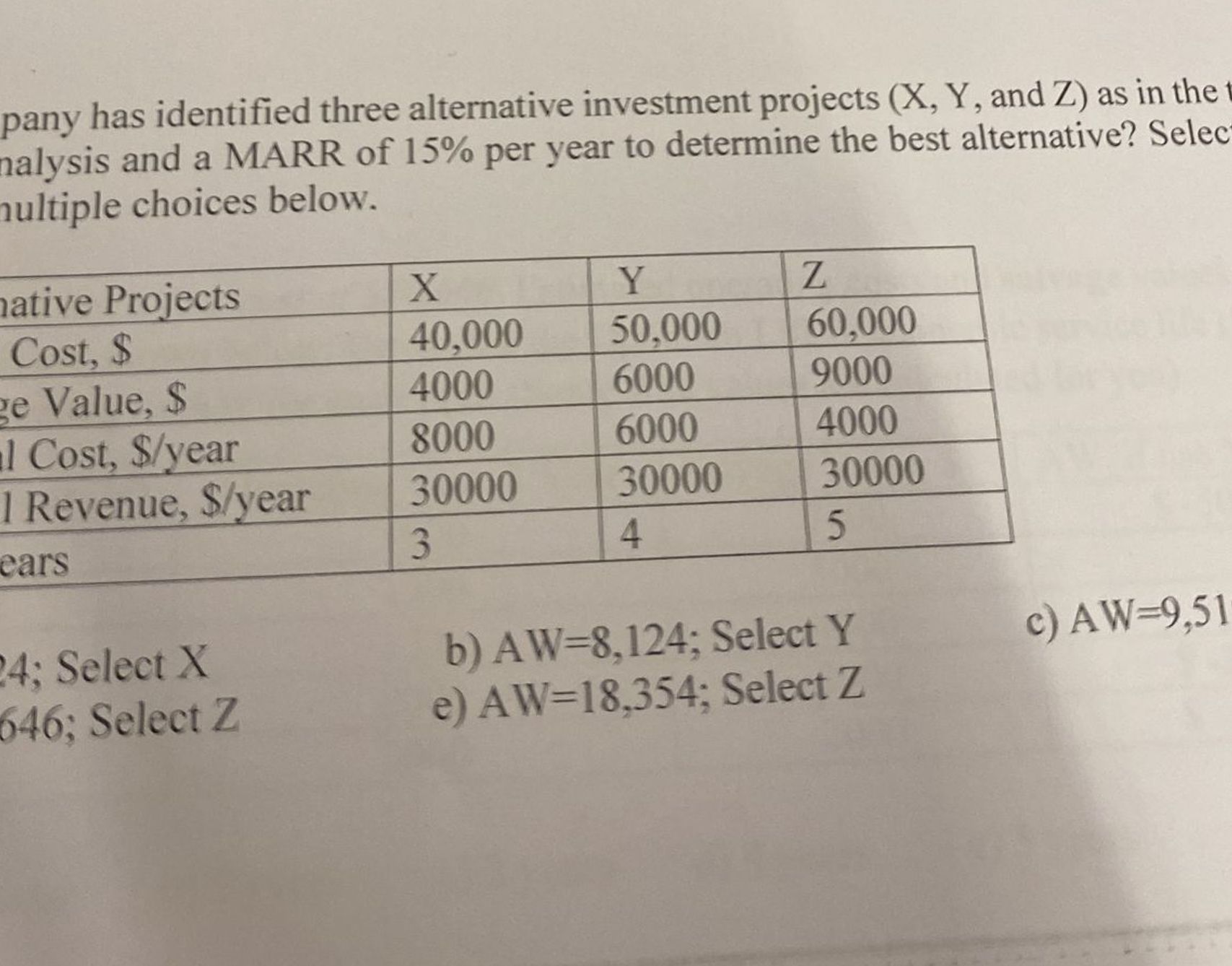 company has identified three alternative investment | Chegg.com