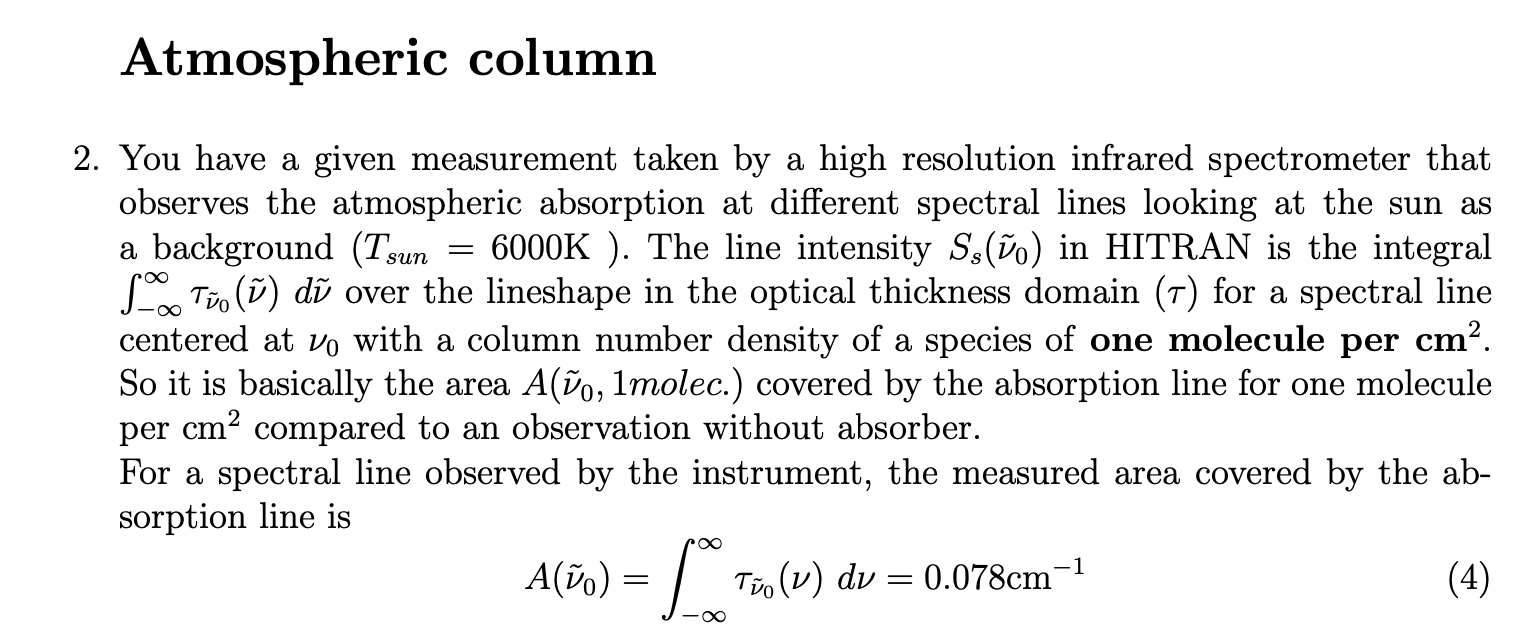 Atmospheric column 2. You have a given measurement | Chegg.com