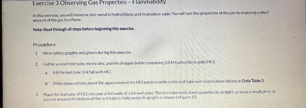 Exercise 3 Observing Gas Properties - Flammability In | Chegg.com