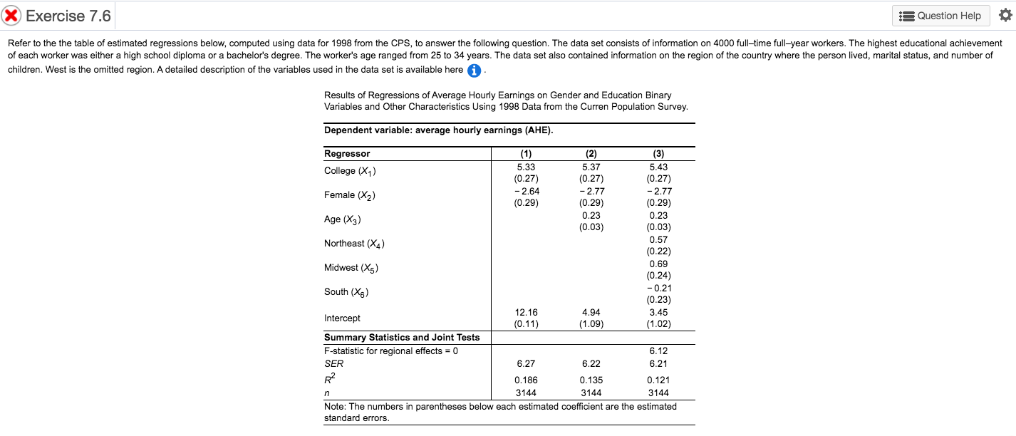 Solved X Exercise 7.6 Question Help of each worker was | Chegg.com
