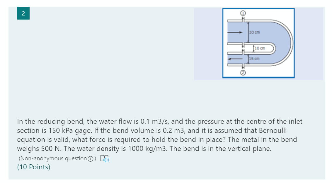 Solved 2 30 cm 10 cm 15 cm In the reducing bend, the water | Chegg.com ...