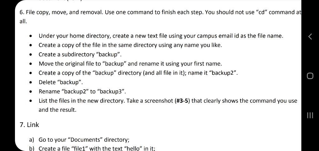 Solved 6. File copy, move, and removal. Use one command to | Chegg.com
