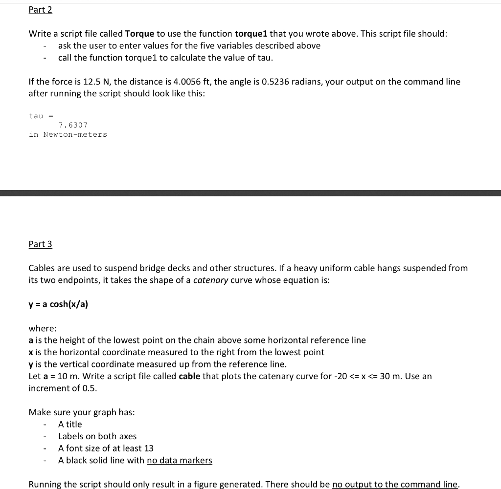 Part 2 Write a script file called Torque to use the | Chegg.com