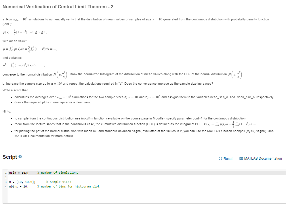 Numerical Verification of Central Limit Theorem - 2 | Chegg.com