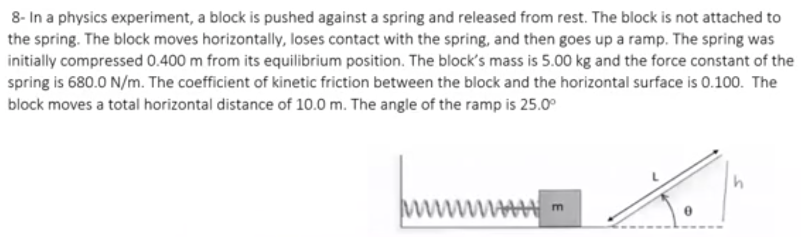 Solved 8- In a physics experiment, a block is pushed against | Chegg.com