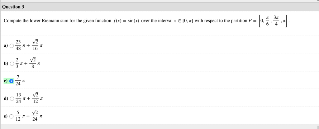 Solved Question 3 Compute the lower Riemann sum for the | Chegg.com