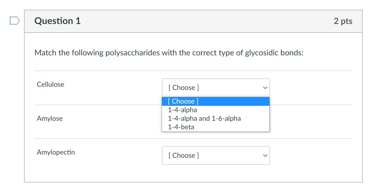 Solved Match the following polysaccharides with the correct | Chegg.com