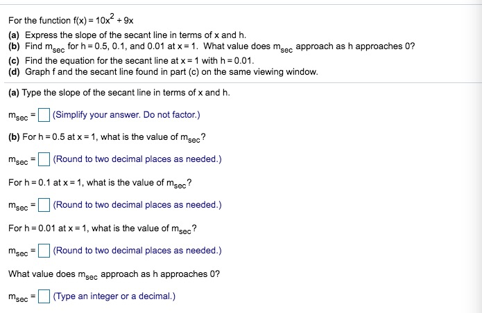 Solved For the function f(x) = 10x2 + 9x (a) Express the | Chegg.com