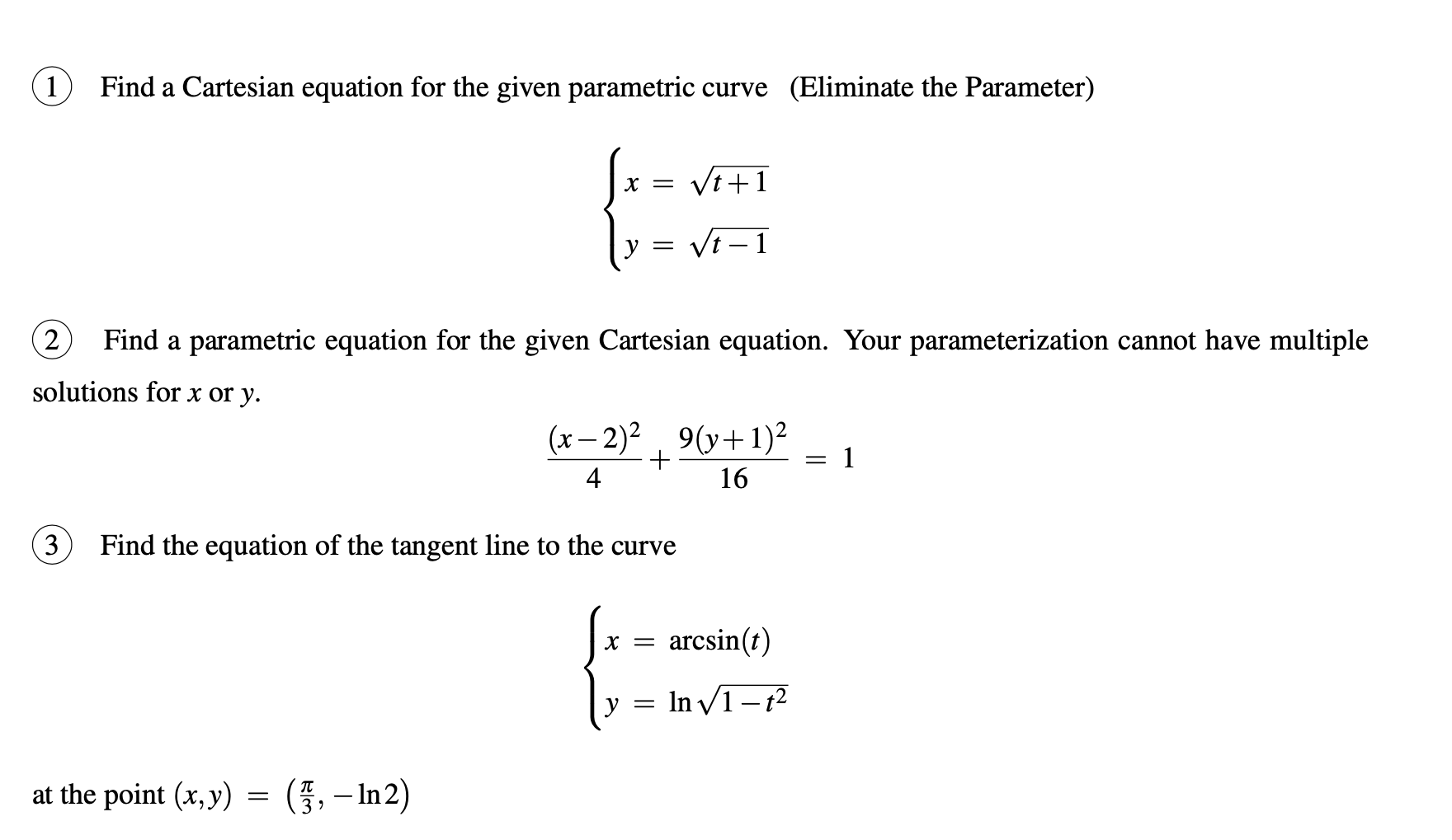Solved 1 Find a Cartesian equation for the given parametric | Chegg.com