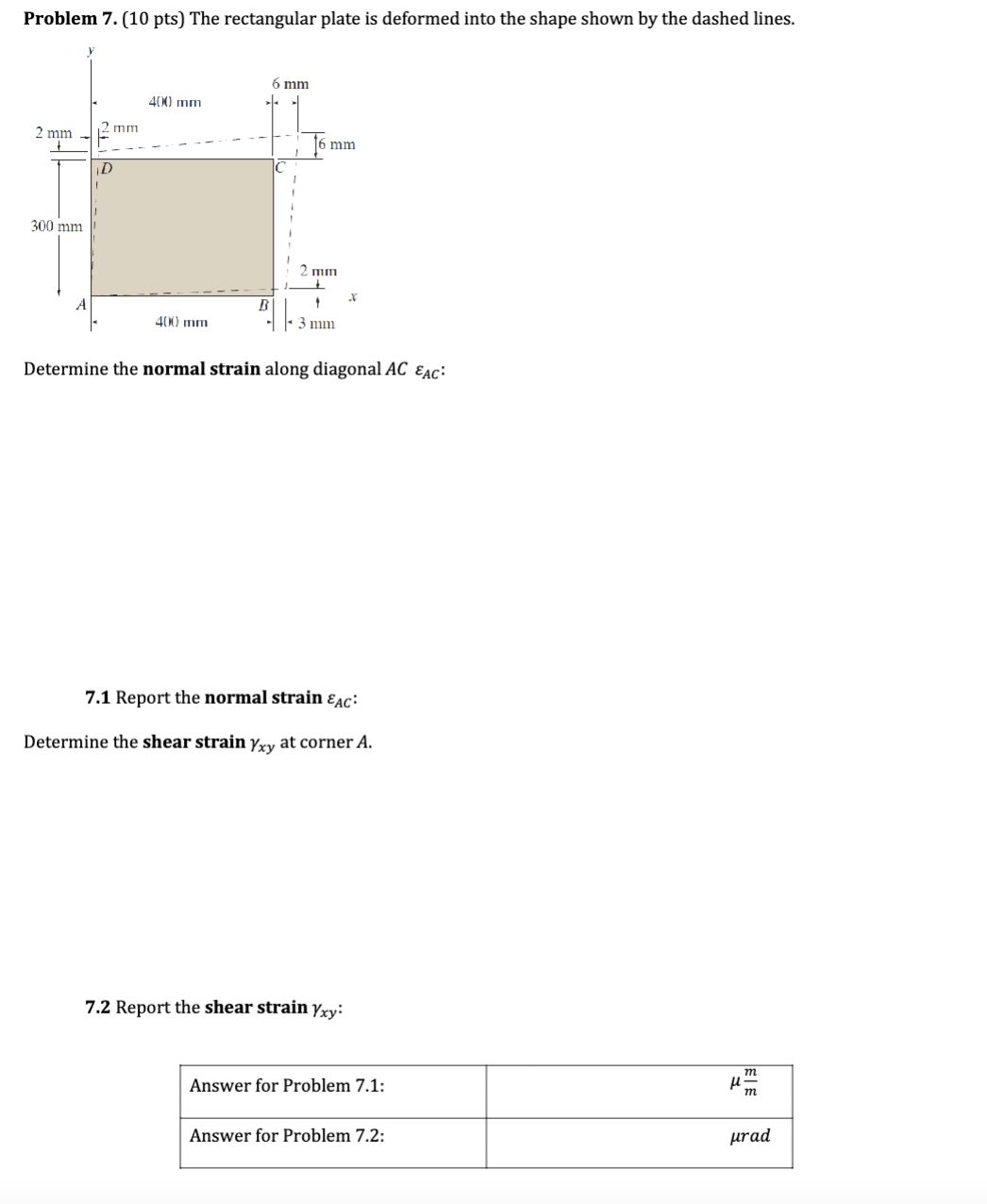 Solved Problem 7. (10 pts) The rectangular plate is deformed | Chegg.com