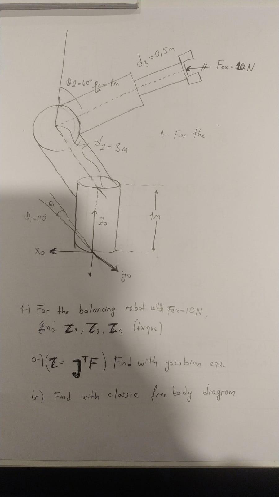 Solved 1-) For the balancing robot with Fexx=10 N, | Chegg.com