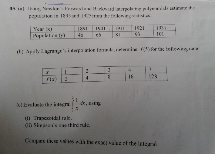 Solved 05. (a). Using Newton's Forward and Backward | Chegg.com