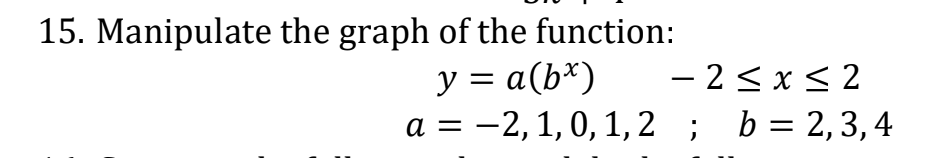 Solved 15. Manipulate the graph of the function: y = a(bx) a | Chegg.com